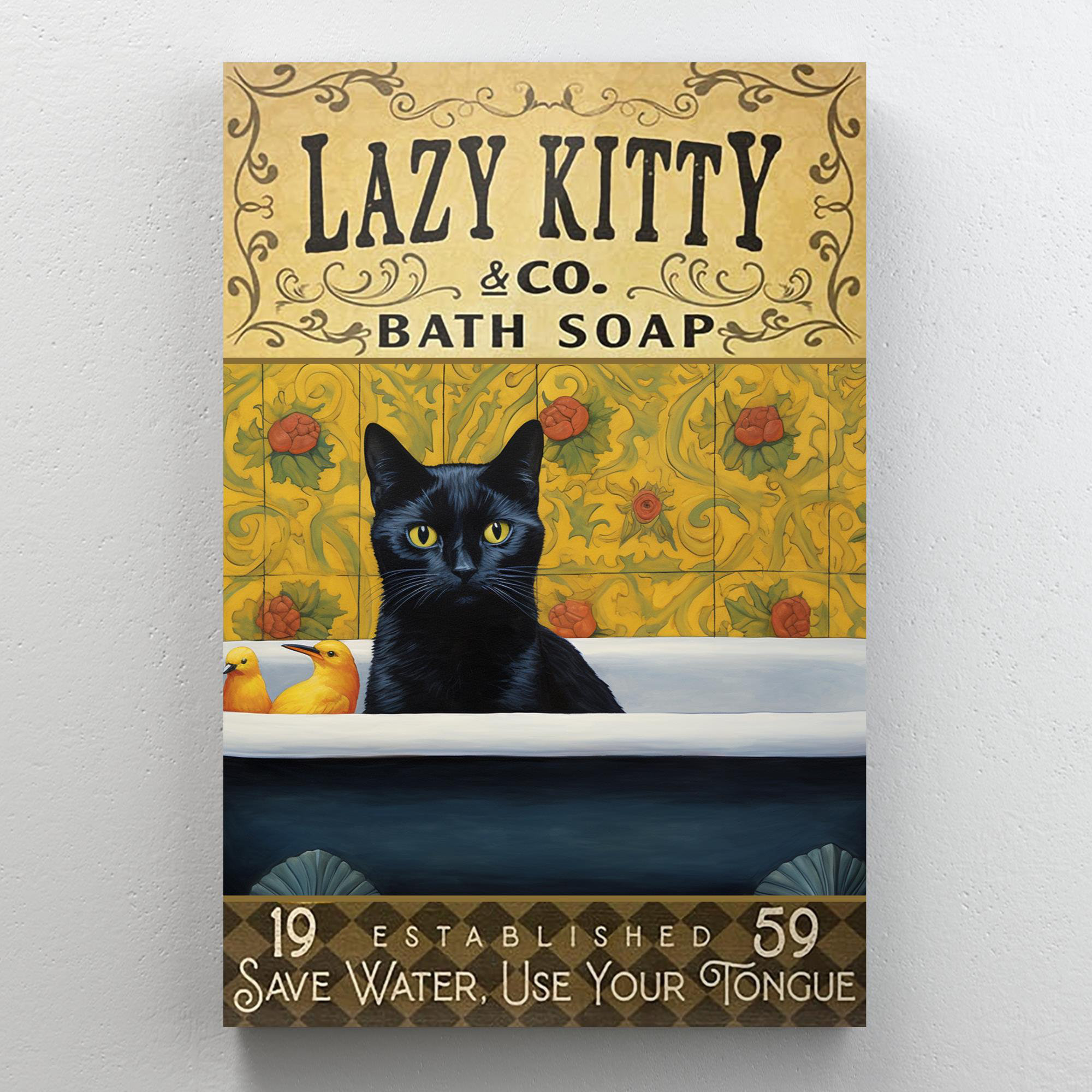 Trinx Kyaisha Lazy Kitty Bath Soap - 1 Piece Rectangle Graphic Art Print On Wrapped Canvas | Wayfair